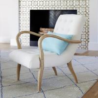 China Modern Upholstered Accent Chair with Solid Wood Frame Curved Armrests and Tufted Backrest for sale