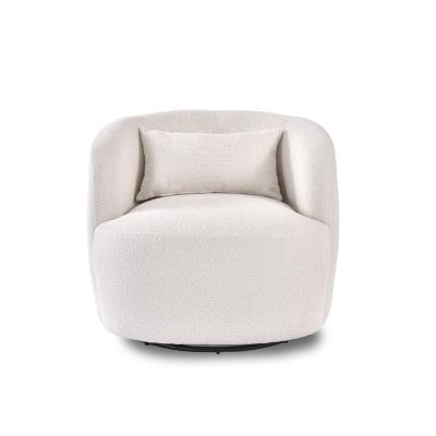 China Modern 360-Degree Swivel Accent Chair with Boucle Fabric and Solid Wood Frame – Upholstered Barrel Lounge Chair for sale