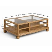 China Solid Wood & Glass Coffee Table with Open Shelf Storage - Rustic Farmhouse Living Room Center Table for sale
