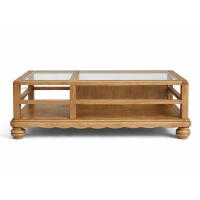 China Solid Wood & Glass Coffee Table with Open Shelf Storage - Rustic Farmhouse Living Room Center Table for sale