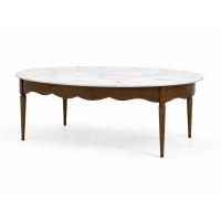 China French Style Oval Marble Dining Table with Solid Wood Base – Vintage 160×90×75 cm Dining Room Table for sale