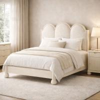 China Lunara Solid Wood Scalloped Upholstered Bed Frame with Multiple Fabric Options and Durable Solid Wood Frame for sale