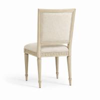 China French Style Solid Wood Dining Chair with Hand-Carved Geometric Detailing and Premium Natural Linen Fabric for sale