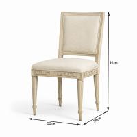 China French Style Solid Wood Dining Chair with Hand-Carved Geometric Detailing and Premium Natural Linen Fabric for sale