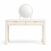 China Lunara Solid Wood Vanity Table with Integrated Round Mirror and Spacious Drawers for sale