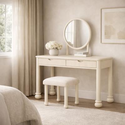 China Lunara Solid Wood Vanity Table with Integrated Round Mirror and Spacious Drawers for sale