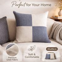 China Modern Minimalist 100% Linen Pillow with Feather Filling – Blue Gray Patchwork Cushion for Sofa & Bedroom for sale