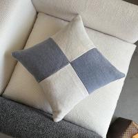 China Modern Minimalist 100% Linen Pillow with Feather Filling – Blue Gray Patchwork Cushion for Sofa & Bedroom for sale
