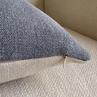 China Modern Minimalist 100% Linen Pillow with Feather Filling – Blue Gray Patchwork Cushion for Sofa & Bedroom for sale