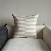 China Reversible Clean Stripe Cotton Throw Pillow 45x45cm – Refined Linear Pattern & Solid Cushion with Feather Insert, Modern Everyday Accent Pillow for sale