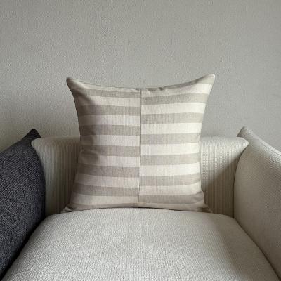 China Reversible Clean Stripe Cotton Throw Pillow 45x45cm – Refined Linear Pattern & Solid Cushion with Feather Insert, Modern Everyday Accent Pillow for sale