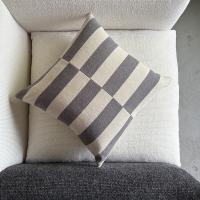 China Reversible Neutral Striped Cotton Throw Pillow 45x45cm – Soft Gray & Ivory Cushion with Feather Insert, Minimalist Modern Accent Pillow for sale