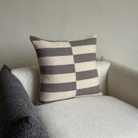 China Reversible Neutral Striped Cotton Throw Pillow 45x45cm – Soft Gray & Ivory Cushion with Feather Insert, Minimalist Modern Accent Pillow for sale