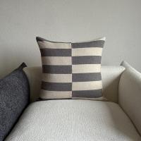 China Reversible Neutral Striped Cotton Throw Pillow 45x45cm – Soft Gray & Ivory Cushion with Feather Insert, Minimalist Modern Accent Pillow for sale