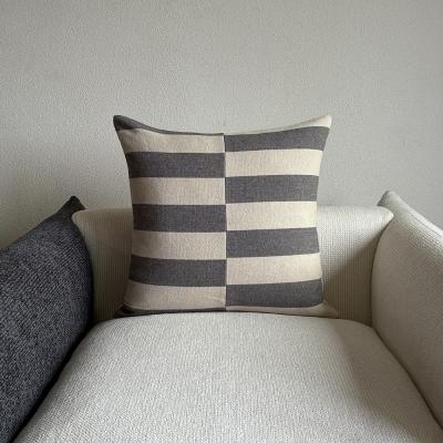 China Reversible Neutral Striped Cotton Throw Pillow 45x45cm – Soft Gray & Ivory Cushion with Feather Insert, Minimalist Modern Accent Pillow for sale