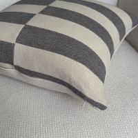 China Reversible Neutral Striped Cotton Throw Pillow 45x45cm – Soft Gray & Ivory Cushion with Feather Insert, Minimalist Modern Accent Pillow for sale