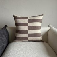 China Reversible Mocha Striped Cotton Throw Pillow 45x45cm – Warm Brown & Ivory Cushion with Feather Insert, Modern Neutral Accent Pillow for sale