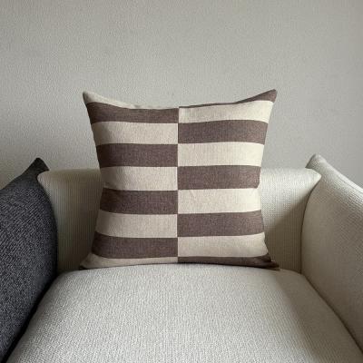 China Reversible Mocha Striped Cotton Throw Pillow 45x45cm – Warm Brown & Ivory Cushion with Feather Insert, Modern Neutral Accent Pillow for sale
