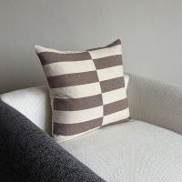 China Reversible Mocha Striped Cotton Throw Pillow 45x45cm – Warm Brown & Ivory Cushion with Feather Insert, Modern Neutral Accent Pillow for sale