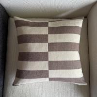 China Reversible Mocha Striped Cotton Throw Pillow 45x45cm – Warm Brown & Ivory Cushion with Feather Insert, Modern Neutral Accent Pillow for sale