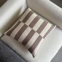 China Reversible Mocha Striped Cotton Throw Pillow 45x45cm – Warm Brown & Ivory Cushion with Feather Insert, Modern Neutral Accent Pillow for sale