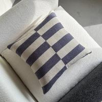 China Reversible Navy Striped Throw Pillow with 55%Linen 45%Viscose Cover and 100% Feather Insert for sale