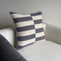 China Reversible Navy Striped Throw Pillow with 55%Linen 45%Viscose Cover and 100% Feather Insert for sale