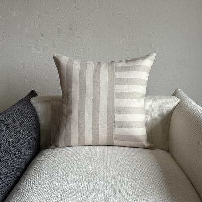 China Reversible Micro Stripe Throw Pillow with 80% Cotton 20% Linen Cover and 100% Feather Insert Cushion for sale