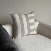 China 18 Inch Grey & Cream Striped Pillow Cover with 55% Linen 45% Viscose Blend Cushion Case for sale