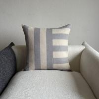China 18 Inch Grey & Cream Striped Pillow Cover with 55% Linen 45% Viscose Blend Cushion Case for sale