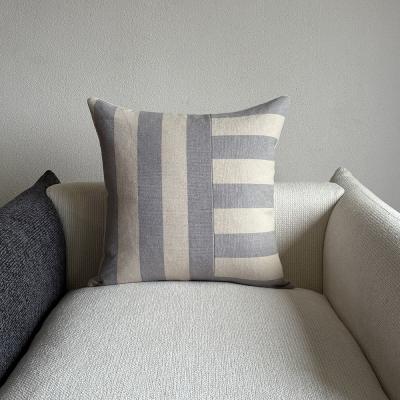 China 18 Inch Grey & Cream Striped Pillow Cover with 55% Linen 45% Viscose Blend Cushion Case for sale