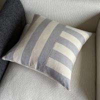 China 18 Inch Grey & Cream Striped Pillow Cover with 55% Linen 45% Viscose Blend Cushion Case for sale