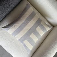 China 18 Inch Grey & Cream Striped Pillow Cover with 55% Linen 45% Viscose Blend Cushion Case for sale