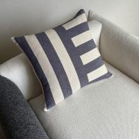 China Navy & Ivory Striped 18 Inch Pillow Cover - 55% Linen 45% Viscose Cushion Case for Modern Decor for sale