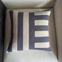China Navy & Ivory Striped 18 Inch Pillow Cover - 55% Linen 45% Viscose Cushion Case for Modern Decor for sale
