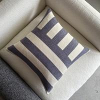 China Navy & Ivory Striped 18 Inch Pillow Cover - 55% Linen 45% Viscose Cushion Case for Modern Decor for sale