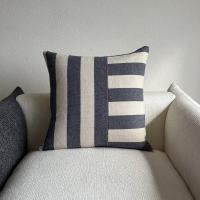 China Navy & Ivory Striped 18 Inch Pillow Cover - 55% Linen 45% Viscose Cushion Case for Modern Decor for sale