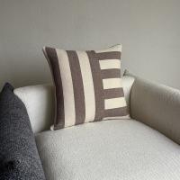 China Modern 55% Linen 45% Viscose Pillow Cover with Patchwork Stripe Design and Neutral Beige Geometric Cushion Case for sale