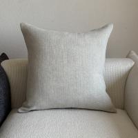 China Warm Caramel Linen Color Block Pillow 45x45cm – 100% Linen Cushion with Feather Filling for Cozy Home Decor for sale