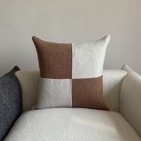 China Warm Caramel Linen Color Block Pillow 45x45cm – 100% Linen Cushion with Feather Filling for Cozy Home Decor for sale