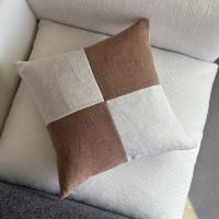 China Warm Caramel Linen Color Block Pillow 45x45cm – 100% Linen Cushion with Feather Filling for Cozy Home Decor for sale