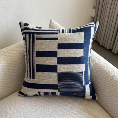 China Modern Blue Geometric Throw Pillow 45x45cm – 100% Cotton with 100% Feather Filling for Contemporary Decor for sale