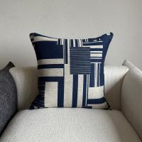 China Modern Blue Geometric Throw Pillow 45x45cm – 100% Cotton with 100% Feather Filling for Contemporary Decor for sale