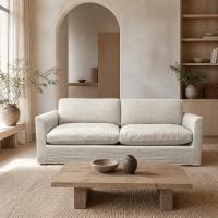 China Organic Modern Deep 2-Seater Sofa in Ivory Linen-Look Fabric SF-009 for sale