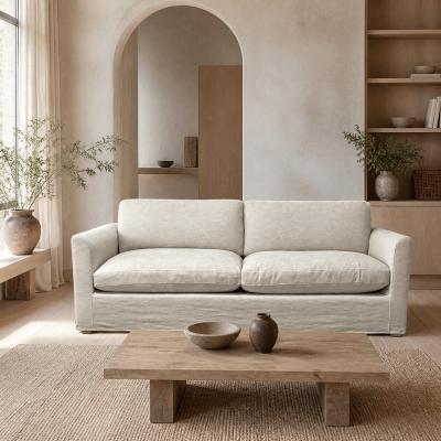 China Organic Modern Deep 2-Seater Sofa in Ivory Linen-Look Fabric SF-009 for sale