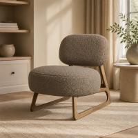 China Mid-Century Brown Bouclé Armless Lounge Chair, Solid Wood  CYC-021-BRW for sale