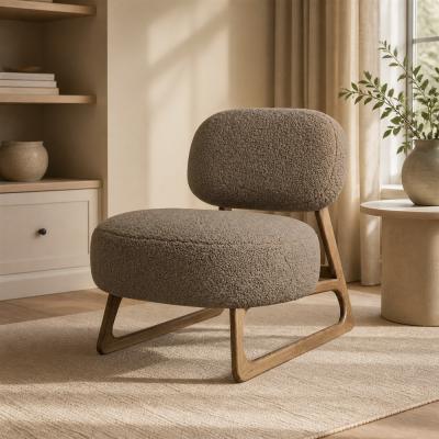 China Mid-Century Brown Bouclé Armless Lounge Chair, Solid Wood  CYC-021-BRW for sale