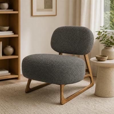 China Contemporary Gray Bouclé Armless Lounge Chair, Solid Wood  CYC-021-GRY for sale