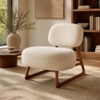 China Minimalist White Bouclé Armless Lounge Chair, Solid Wood  CYC-021-WHT for sale