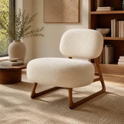 China Minimalist White Bouclé Armless Lounge Chair, Solid Wood  CYC-021-WHT for sale